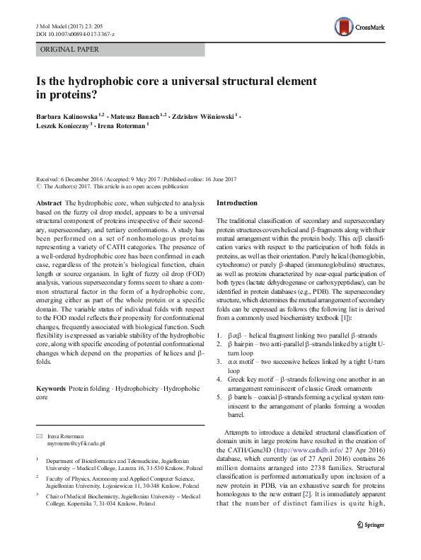 (PDF) Is the hydrophobic core a universal structural element in proteins?
