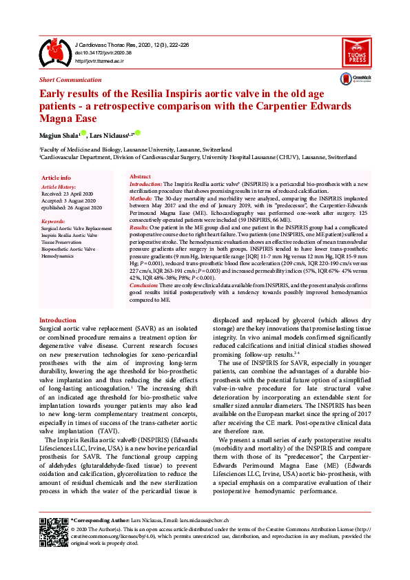 (PDF) Early results of the Resilia Inspiris aortic valve in the old age ...