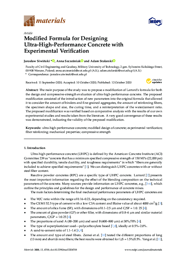(PDF) Modified Formula for Designing Ultra-High-Performance Concrete ...