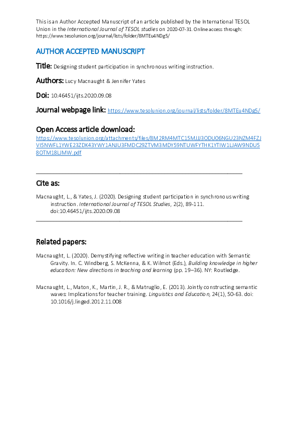 (PDF) Designing Student Participation in Synchronous Writing Instruction