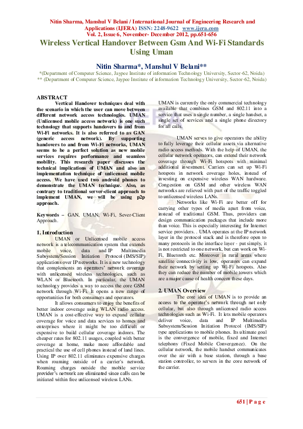(PDF) Wireless Vertical Handover Between Gsm And Wi-Fi Standards Using Uman (PDF) Wireless Vertical Handover Between Gsm And Wi-Fi Standards Using Uman