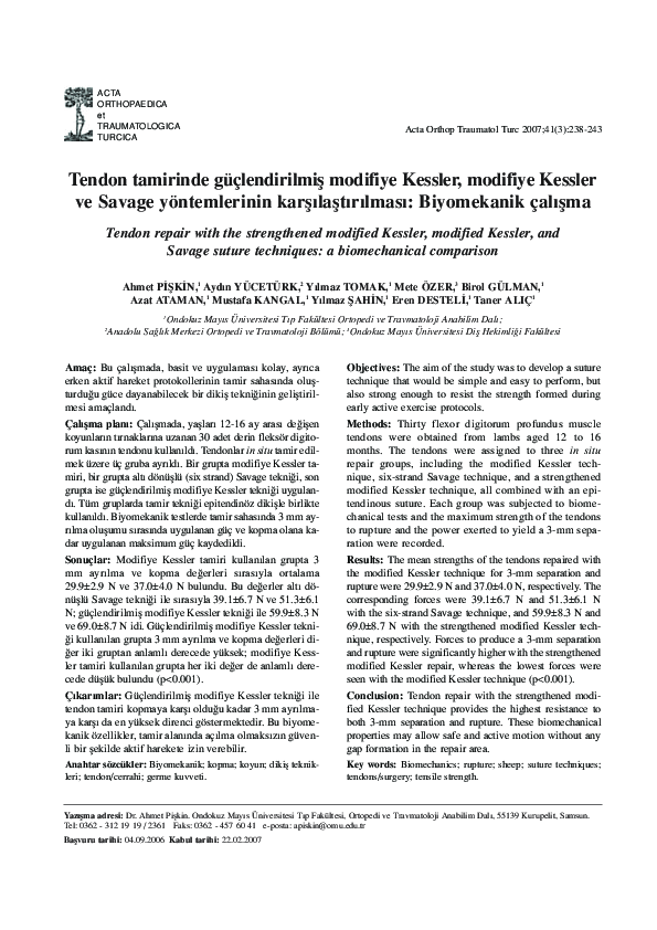 (PDF) Tendon repair with the strengthened modified Kessler, modified ...