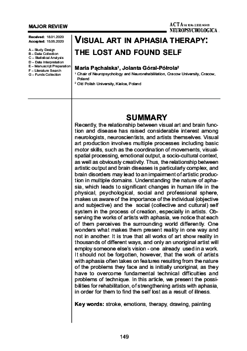 (PDF) Visual Art in Aphasia Therapy: The Lost and Found Self