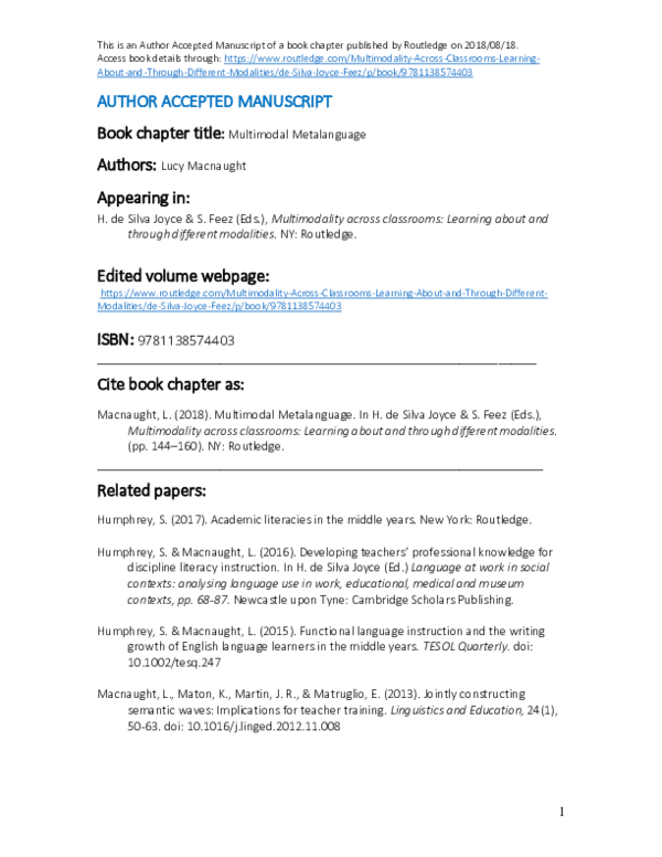 (PDF) Multimodal metalanguage