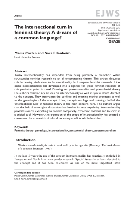 (PDF) The intersectional turn in feminist theory: A dream of a common ...