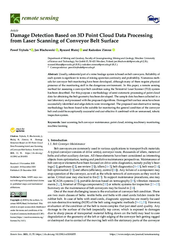 (PDF) Damage Detection Based on 3D Point Cloud Data Processing from Laser Scanning of Conveyor ...