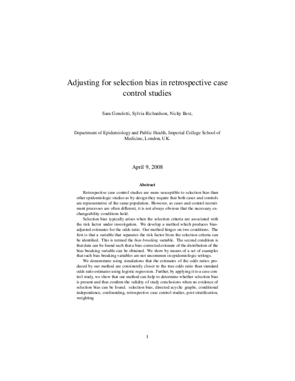 (PDF) Adjusting for selection bias in retrospective, case–control studies