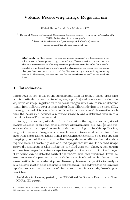 (PDF) Volume preserving image registration
