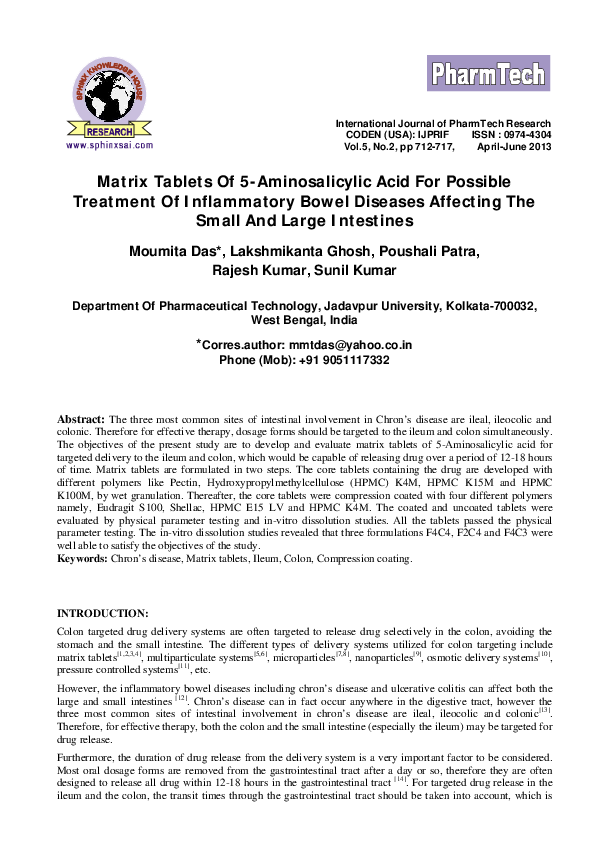 (PDF) Matrix Tablets Of 5-Aminosalicylic Acid For Possible Treatment Of ...