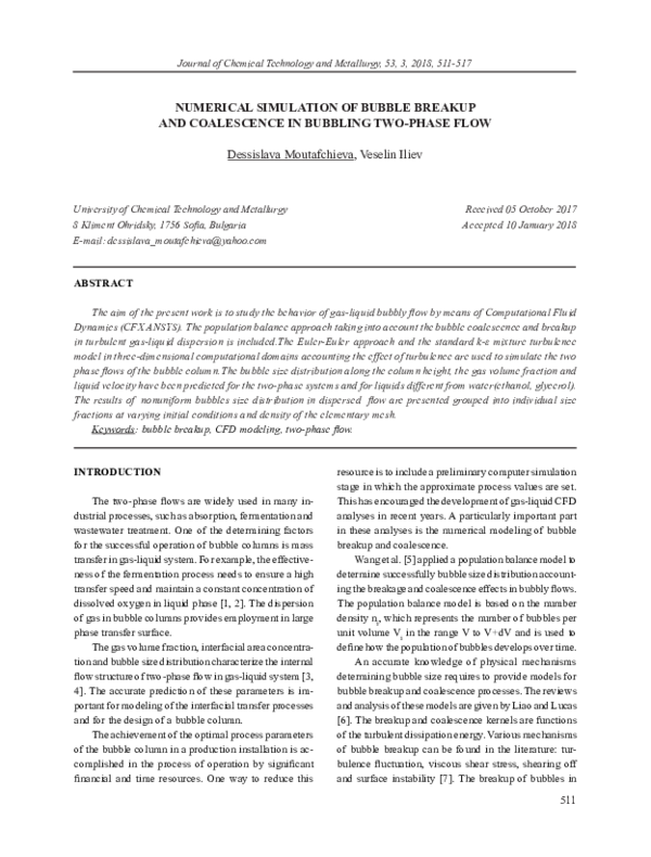 Pdf Numerical Simulation Of Bubble Breakup And Coalescence In Bubbling Two Phase Flow