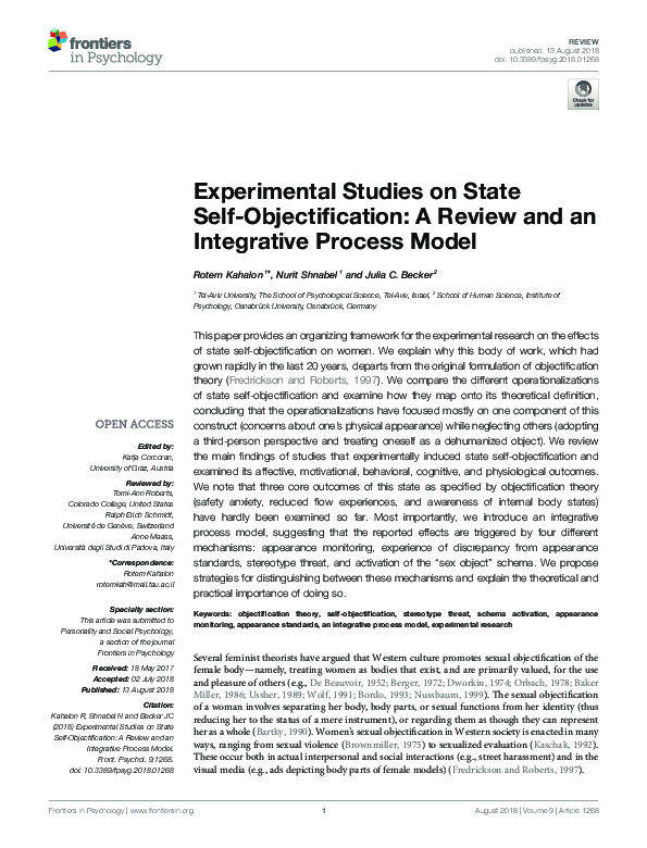 (PDF) Experimental Studies on State Self-Objectification: A Review and ...