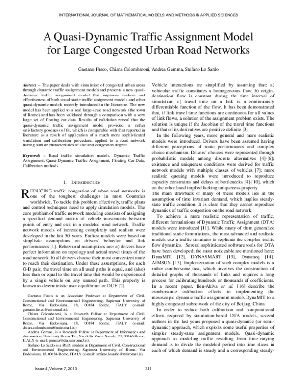 Pdf A Quasi Dynamic Traffic Assignment Model For Large Congested Urban Road Networ