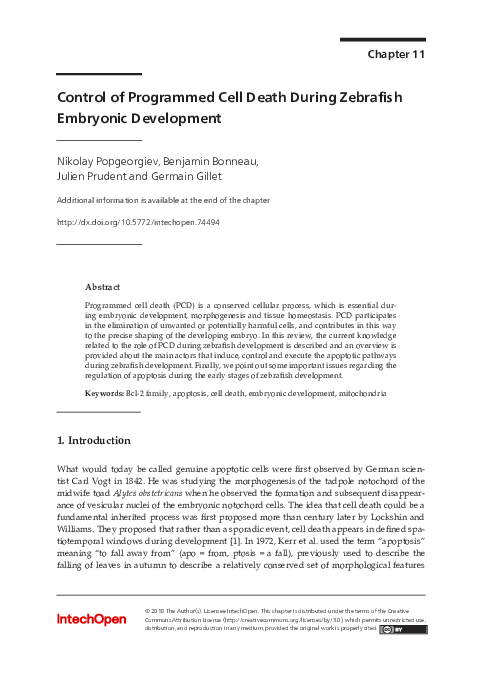 (PDF) Control of Programmed Cell Death During Zebrafish Embryonic ...