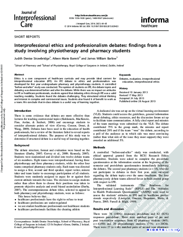 (PDF) Interprofessional ethics and professionalism debates: findings ...
