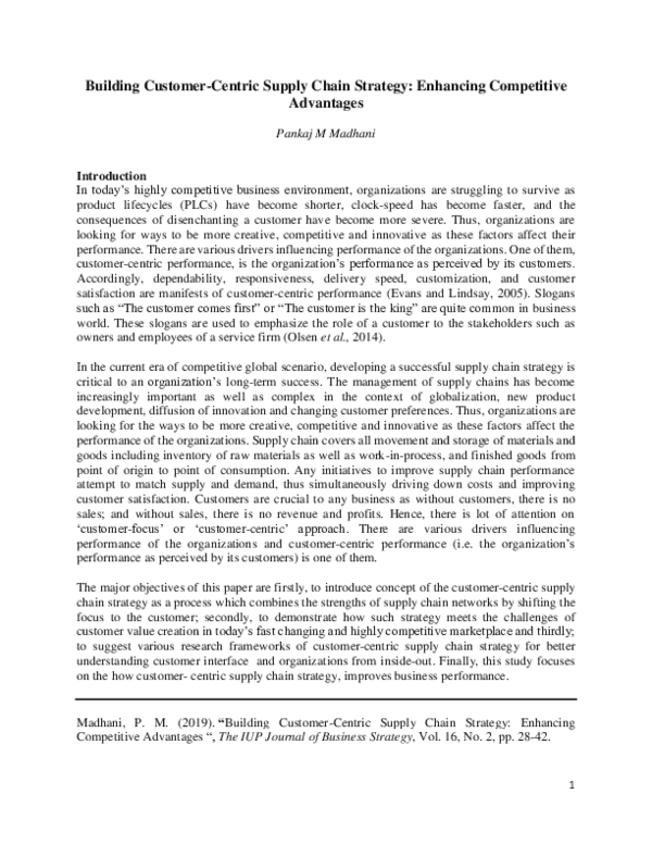 (PDF) Building Customer-Centric Supply Chain Strategy: Enhancing ...