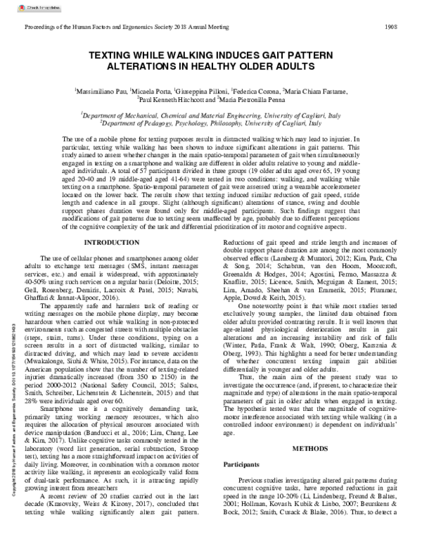 Pdf Texting While Walking Induces Gait Pattern Alterations In Healthy Older Adults Federica
