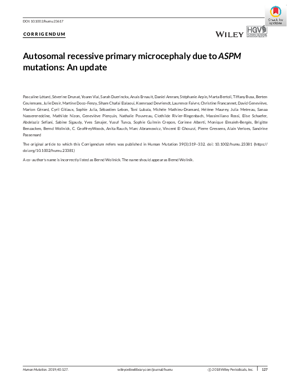 (PDF) Autosomal recessive primary microcephaly due to ASPM mutations ...