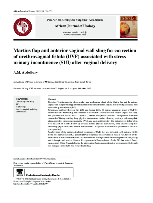 (PDF) Martius flap and anterior vaginal wall sling for correction of ...