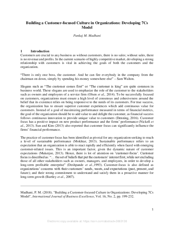 (PDF) Building a Customer-focused Culture in Organizations: Developing ...