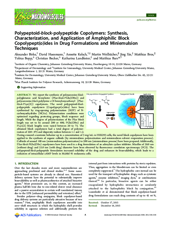 (PDF) Polypeptoid- block -polypeptide Copolymers: Synthesis, Characterization, and Application ...