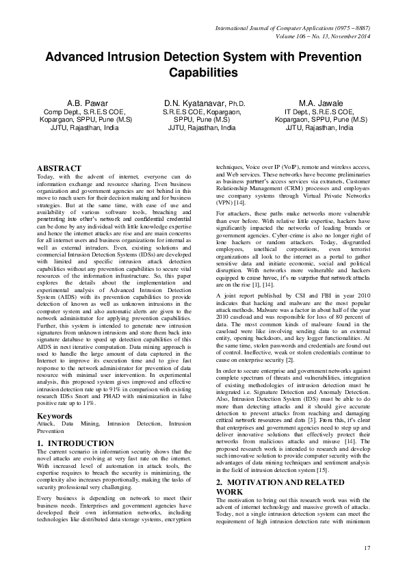 (PDF) Advanced Intrusion Detection System with Prevention Capabilities