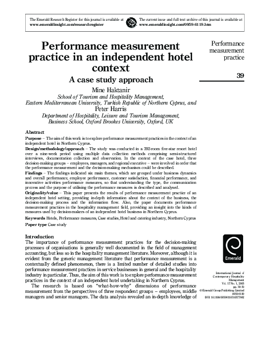 (PDF) Performance measurement practice in an independent hotel context ...