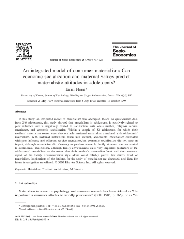 (PDF) An integrated model of consumer materialism: Can economic ...