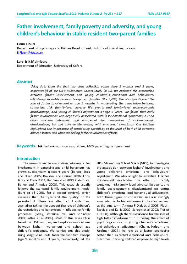 (PDF) Father involvement, family poverty and adversity, and young ...