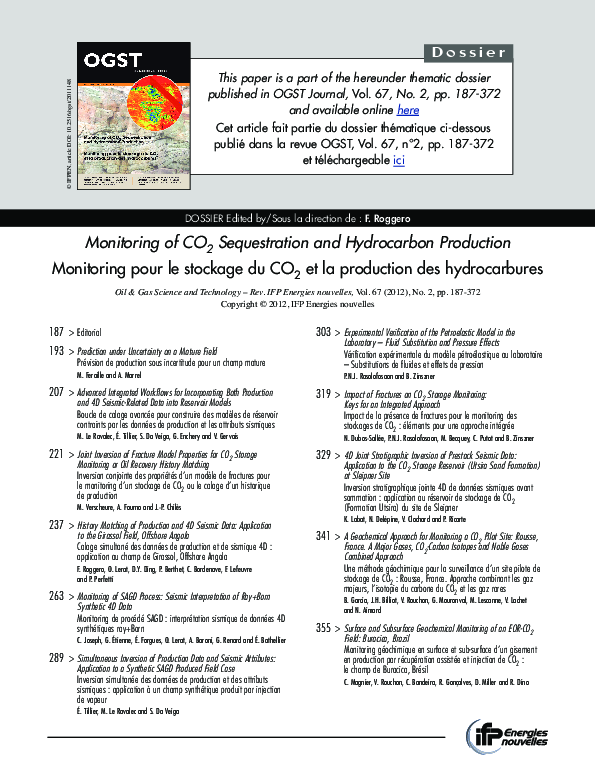 Pdf Monitoring Of Co2 Sequestration And Hydrocarbon Production Monitoring Pour Le Stockage Du