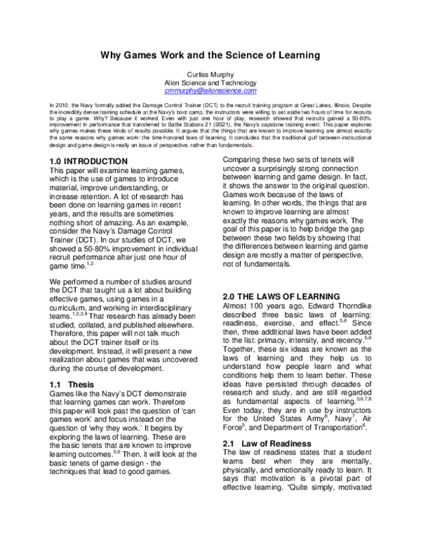 (PDF) Why Games Work and the Science of Learning