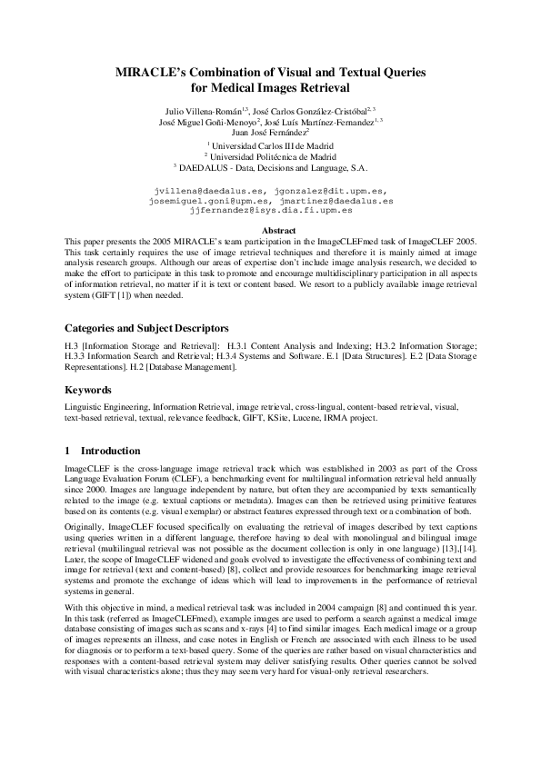 (PDF) MIRACLE's Combination of Visual and Textual Queries for Medical Image Retrieval