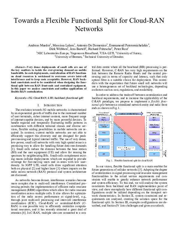 (PDF) Towards a flexible functional split for cloud-RAN networks | P ...