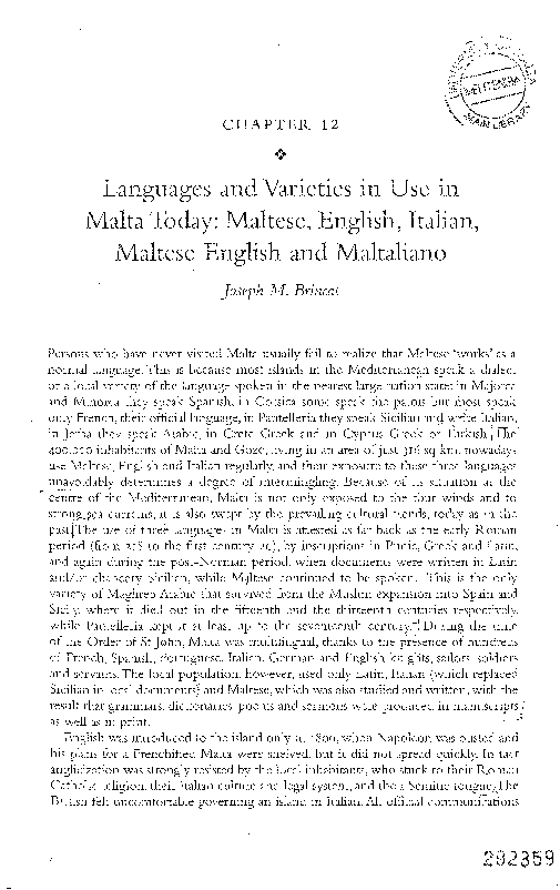 (PDF) Languages and Varieties in Use in Malta Today: Maltese, English ...
