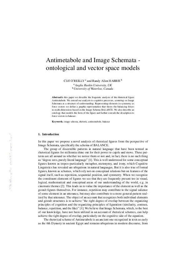 (PDF) Antimetabole and Image Schemata: Ontological and Vector Space Models