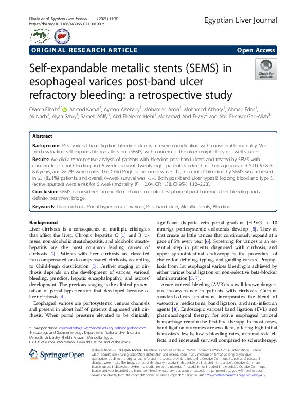 (PDF) Self-expandable metallic stents (SEMS) in esophageal varices post ...