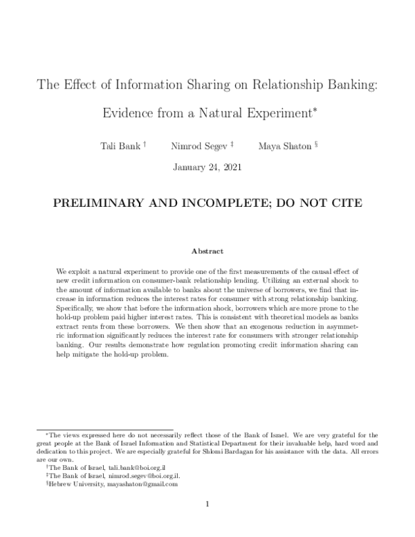 (PDF) The Effect of Information Sharing on Relationship Banking ...