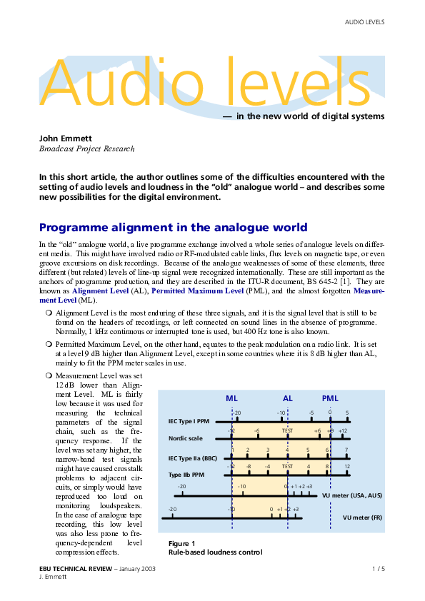 (PDF) Audio levels — in the new world of digital systems