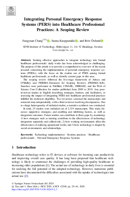 (PDF) Integrating Personal Emergency Response Systems (PERS) into ...