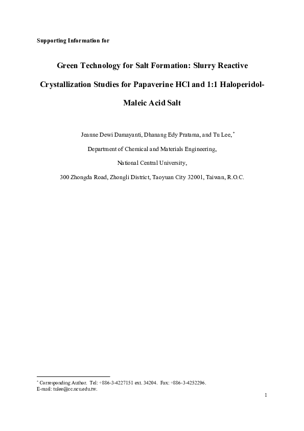 (PDF) Green Technology for Salt Formation: Slurry Reactive ...