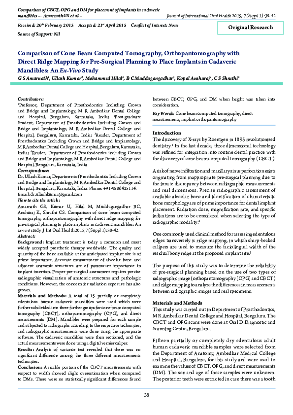 (PDF) Comparison of Cone Beam Computed Tomography, Orthopantomography ...