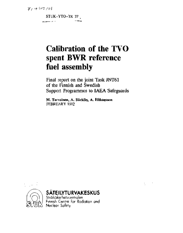 (PDF) Calibration of the TVO spent BWR reference fuel assembly : Final ...