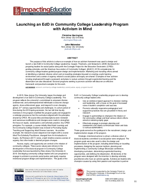 (PDF) Launching an EdD in Community College Leadership Program with ...
