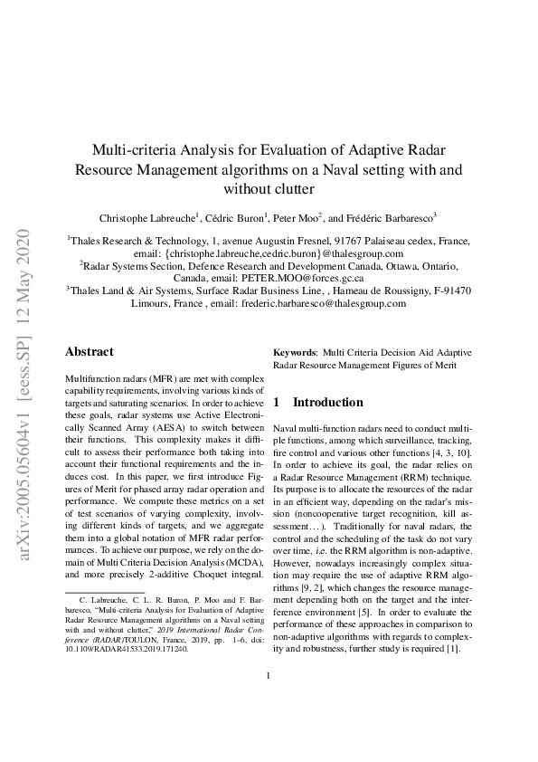 Pdf Multi Criteria Analysis For Evaluation Of Adaptive Radar Resource Management Algorithms On
