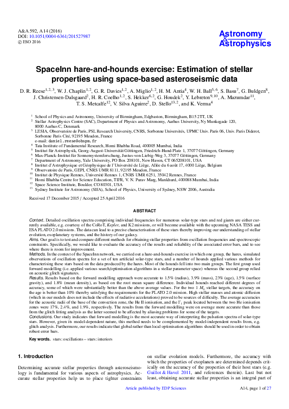 Pdf Spaceinn Hare And Hounds Exercise Estimation Of Stellar Properties Using Space Based