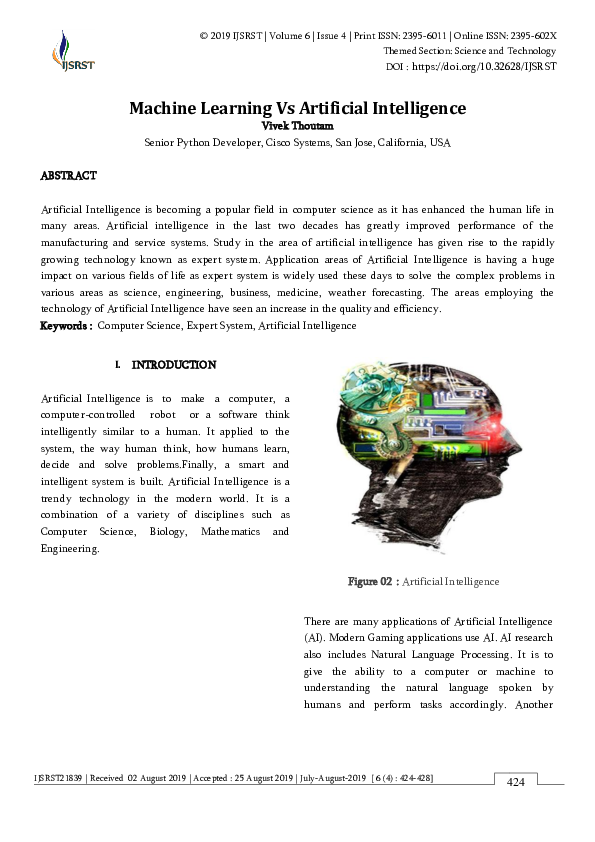 (PDF) Machine Learning Vs Artificial Intelligence