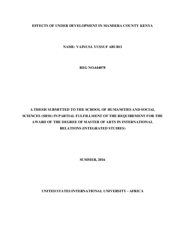 (PDF) Effects Of Under Development in Mandera County Kenya