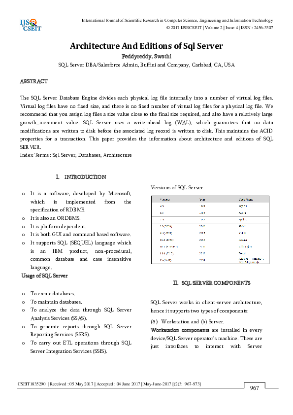 (PDF) Architecture And Editions of Sql Server