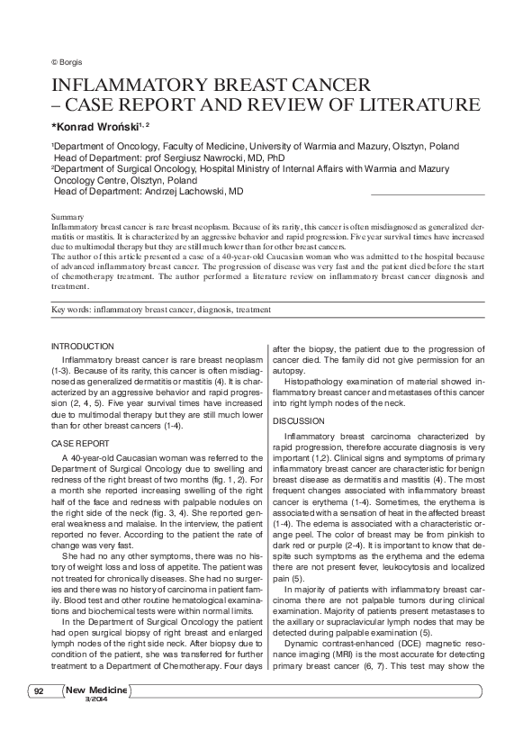 (PDF) Inflammatory Breast Cancer - Case Report and Review of Literature