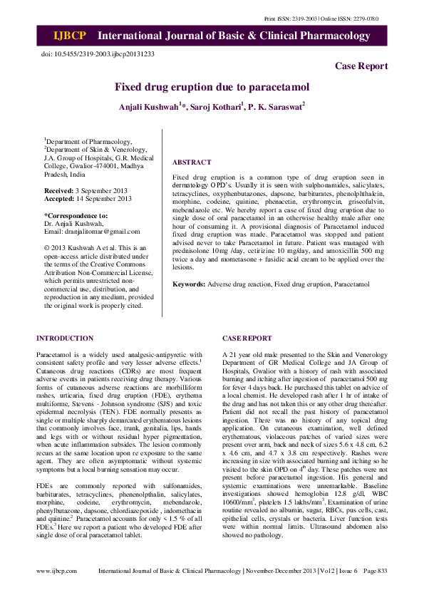 (PDF) Fixed Drug Eruption Due to Paracetamol