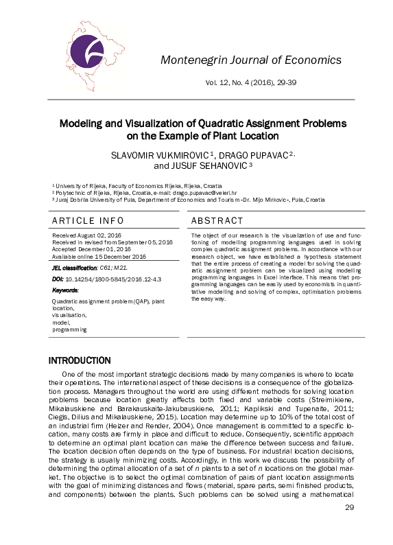 Pdf Modeling And Visualization Of Quadratic Assignment Problems On